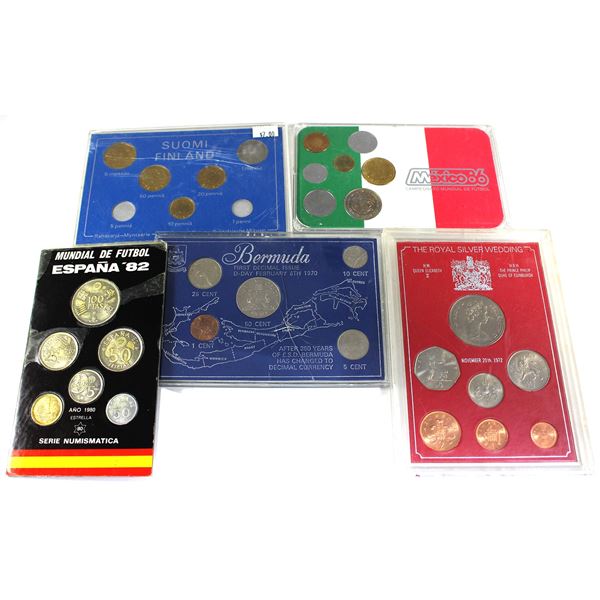 5x 1970-1986 World Coin Sets. Includes: Bermuda, Great Britain, Finland ...