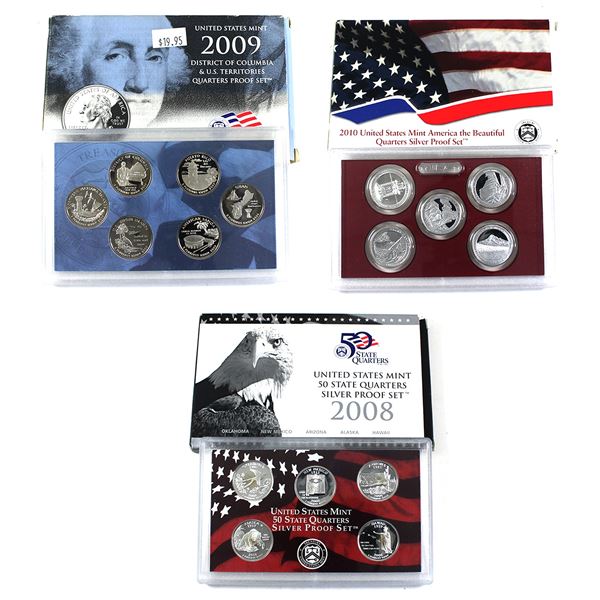 3x 2008-2010 USA Mint Quarter Sets. Incl: 2008 States, 2009 Territories ...