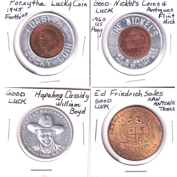 Lot of 4x Assorted North American Good Luck Tokens. Includes Nickel's ...