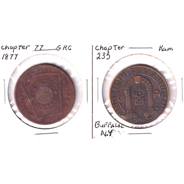 Lot of 2x Masonic One Penny Tokens. Includes 1877 GRC Chapter 77, and ...