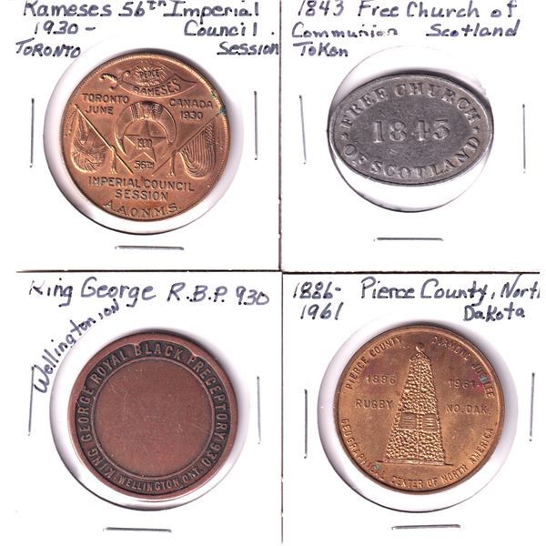 Lot of 4x ND-1961 World Tokens & Medallions. 4pcs.