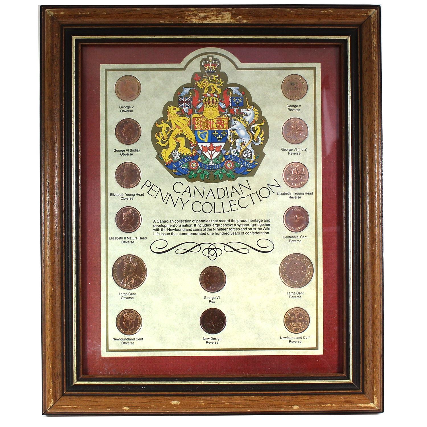 *Canadian Penny Collection 14-coin Set in Wooden Frame