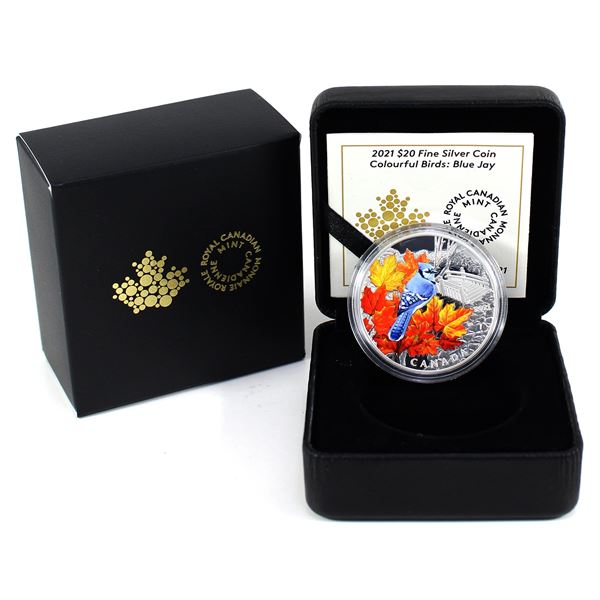 2021 Canada $20 Colourful Birds - Blue Jay Coloured Fine Silver Coin ...