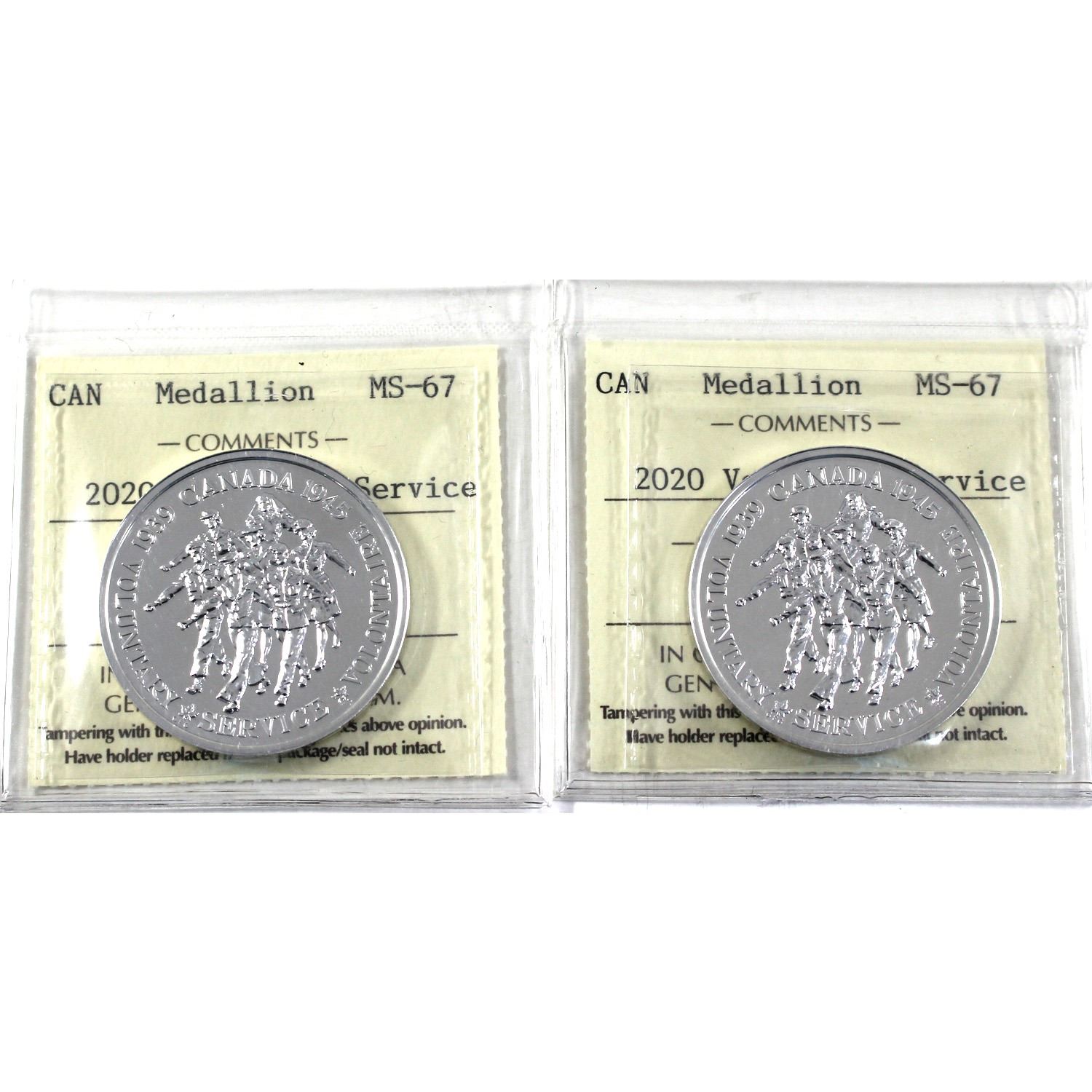 Pair of 2020 Voluntary Service Medallion ICCS Certified MS-67. 2pcs