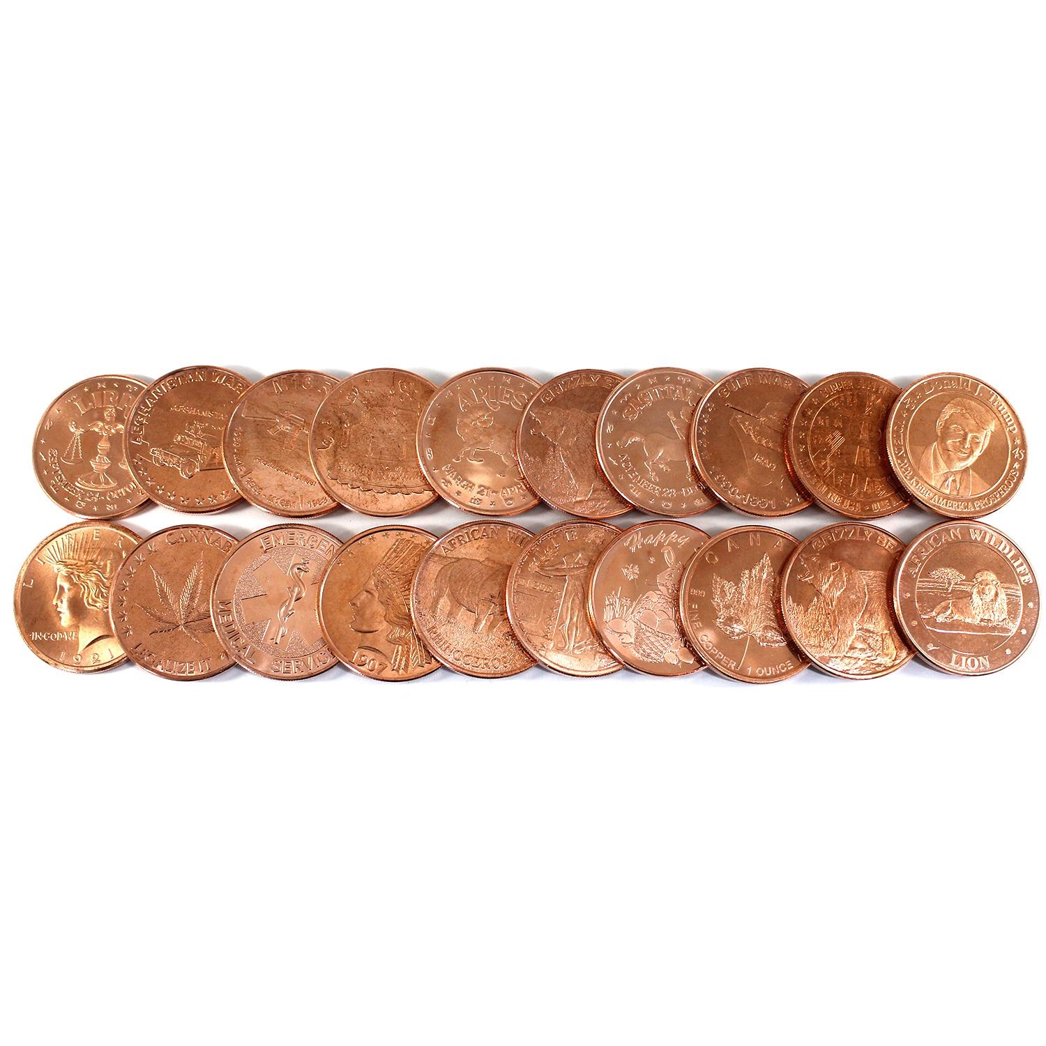 Mixed Lot of 20x 1oz Privately Minted .999 Fine Copper Rounds (Tax ...