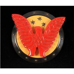 Bakelite Red, White & Blue Shield Pin with Eagle.