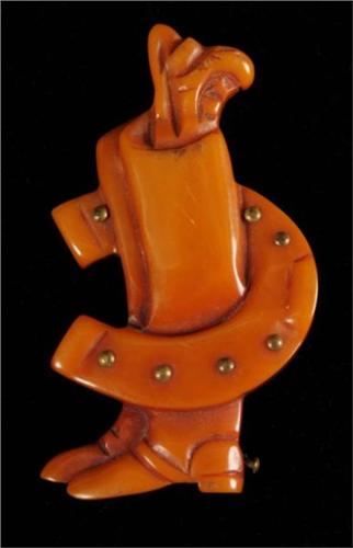 Bakelite Horseshoe & Boots Pin.