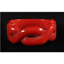 Bakelite Red Clamp Bracelet with Chain Link Design