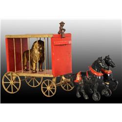 Wooden Toy Circus Wagon with Cast Iron Animals.