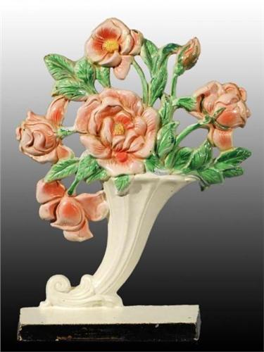 Cast Iron Roses Flower Slanted Vase Doorstop.