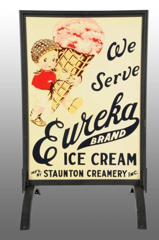 Heavy Tin Eureka Ice Cream 2-Sided Sidewalk Sign.