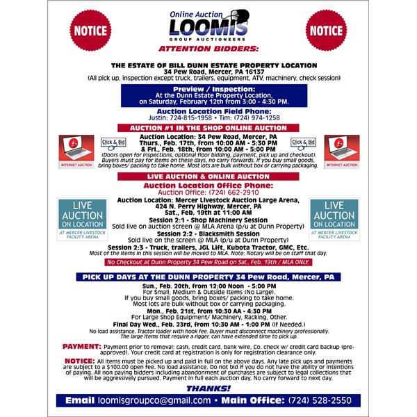 AUCTION DAYS / INSPECTION / PICK UP / CHECKOUT