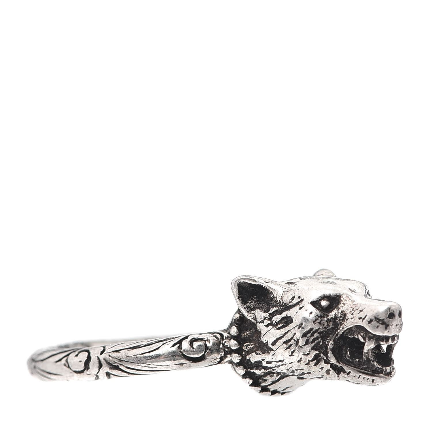 Gucci Sterling Silver Anger Forest Wolf Head Ring 59 8.75