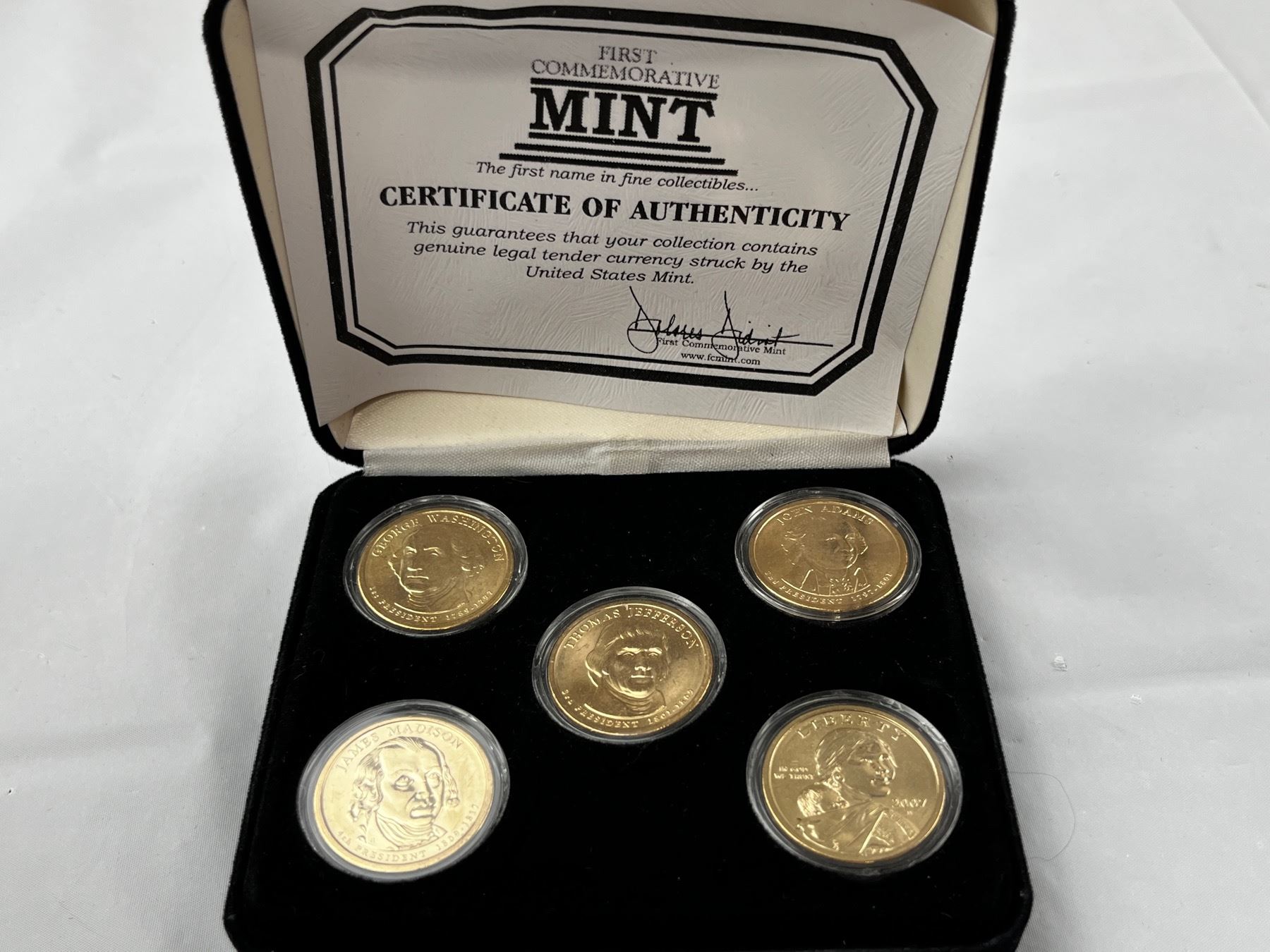 First Commemorative Mint - Washington, Madison, Jefferson, Adams, Liberty