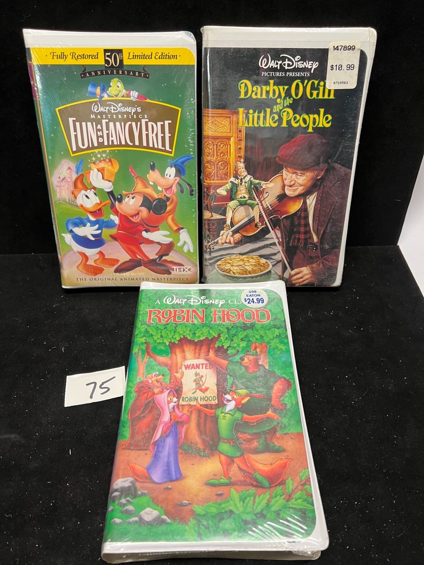 3 NEW SEALED Disney VHS Movies Robin Hood Fun & Fancy Darby O'Gill