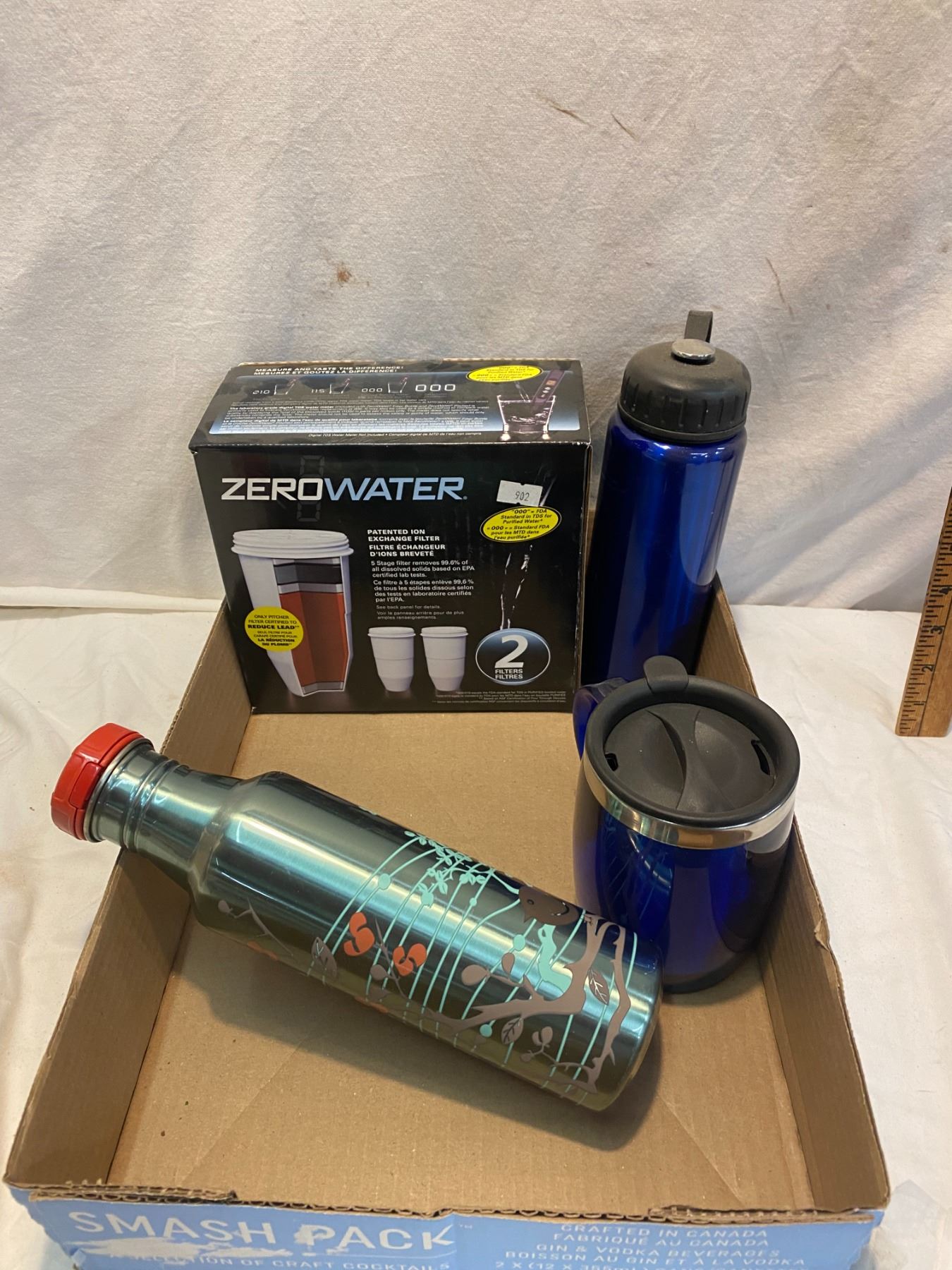 Zero water and water bottles ect only one filter in box