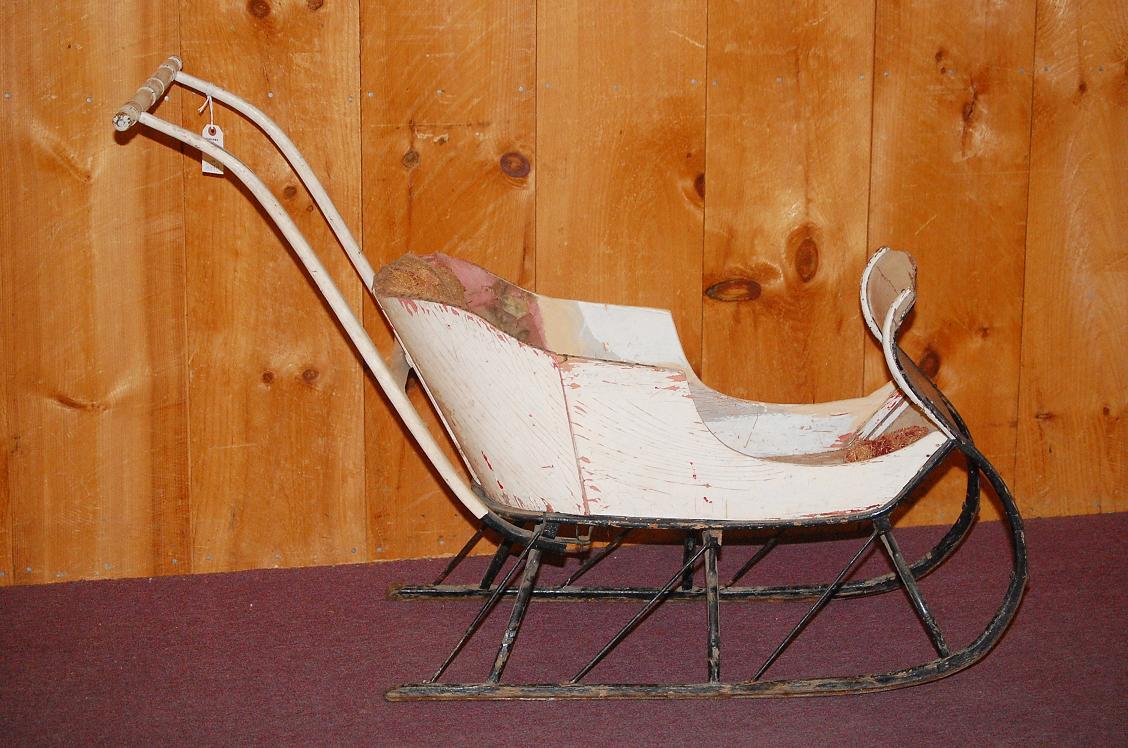 19TH CENT. PAINTED WOODEN PUSH SLEIGH