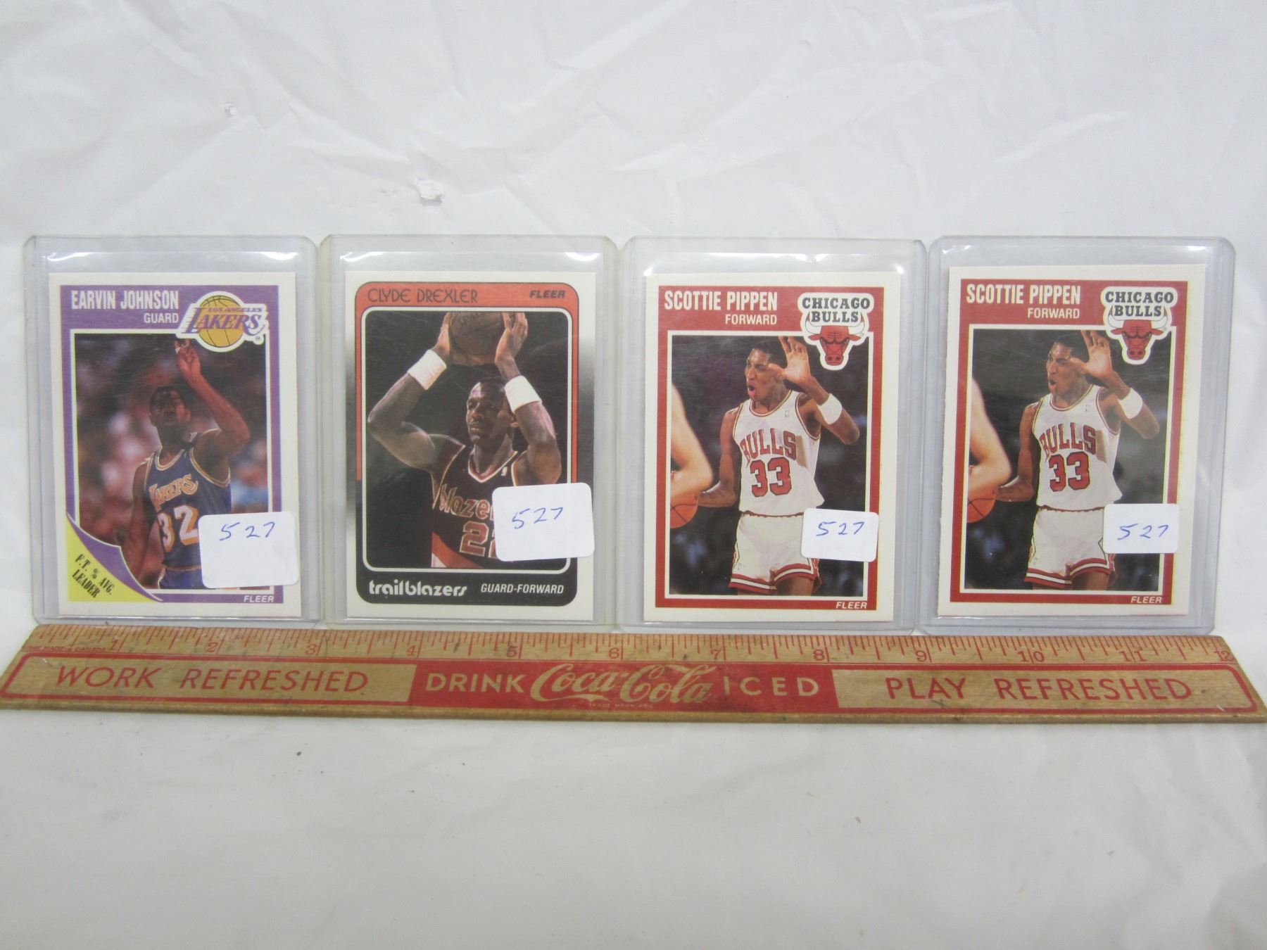 4 Basketball Cards Pippen ,Magic Johnson, Drexler 1988-90 Fleer ...