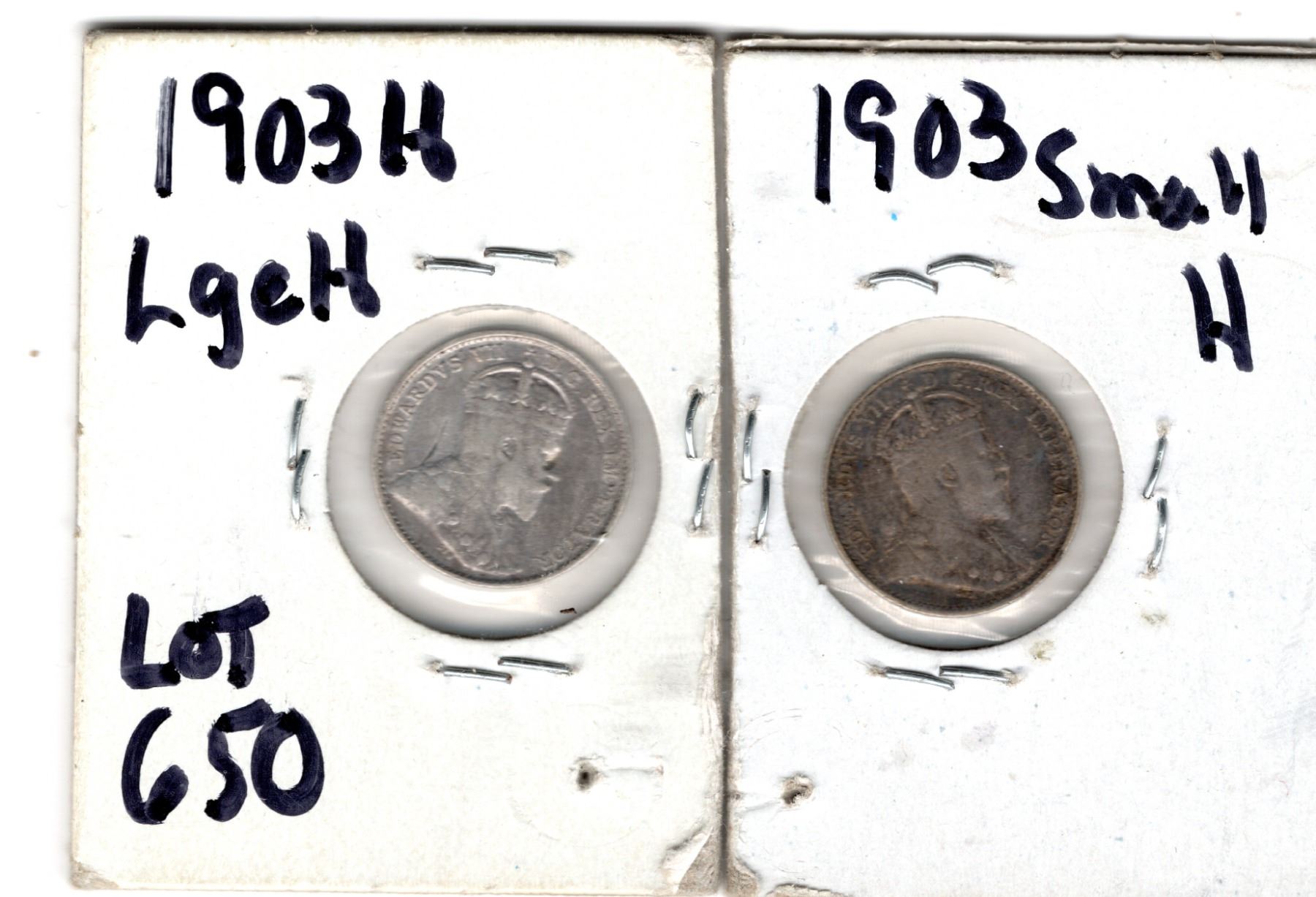 LOT 650 1903H 5 CENTS LARGE AND SMALL H VARIETIES - Schmalz Auctions