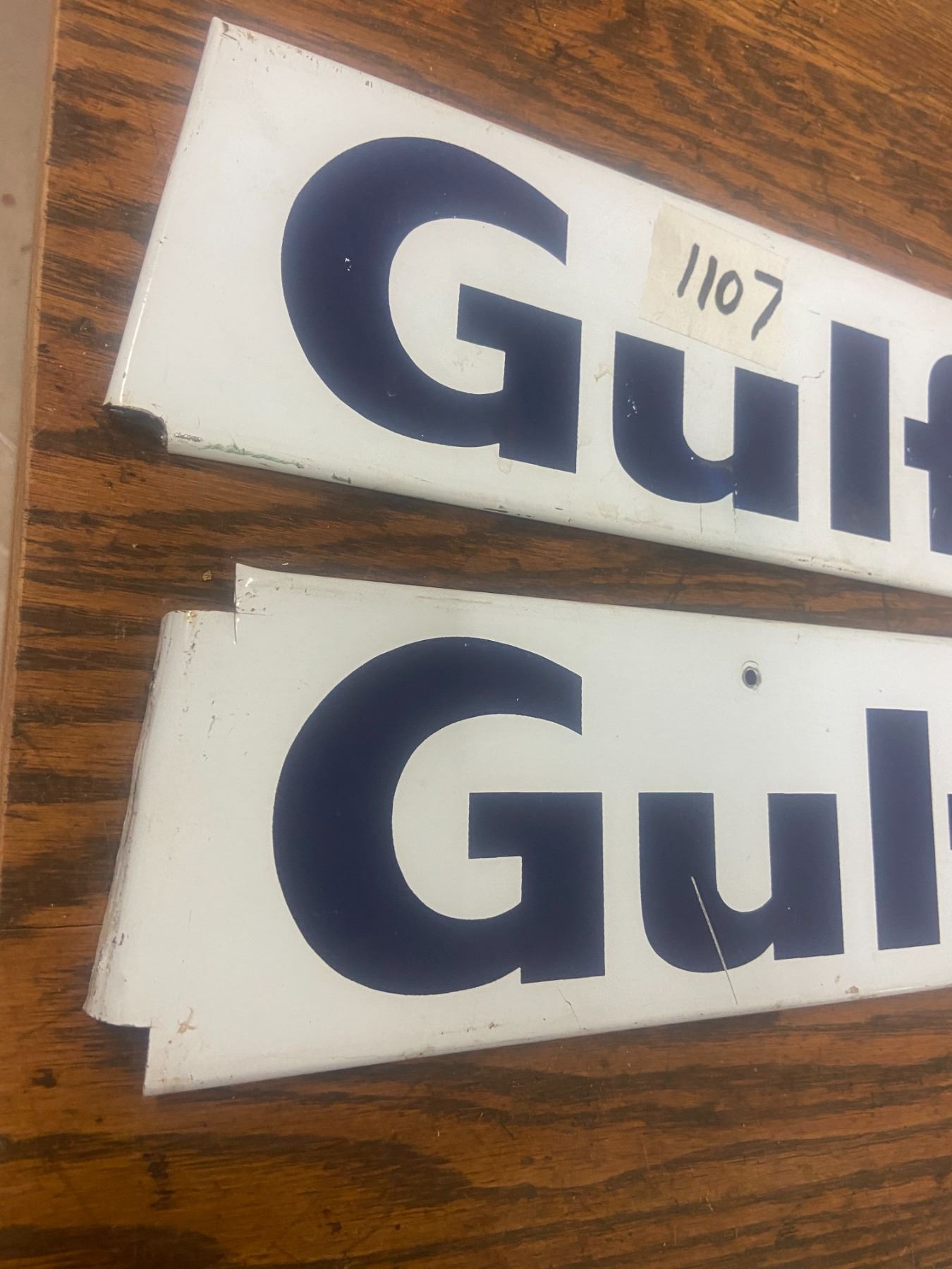 2 - Gulf Metal Signs 12.5x4" - Schmalz Auctions