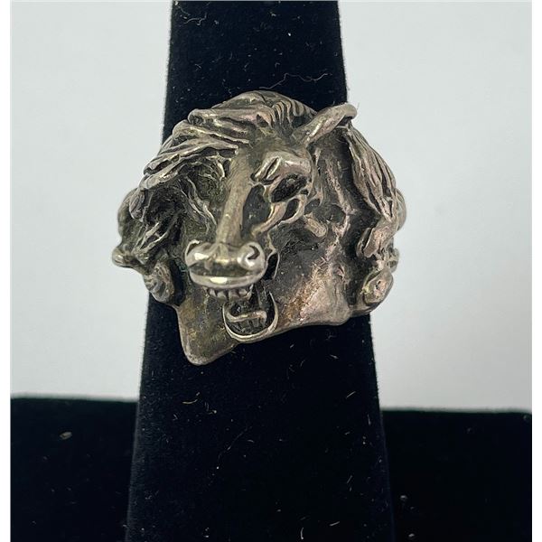 Sterling Silver Screaming Horse Biker Ring