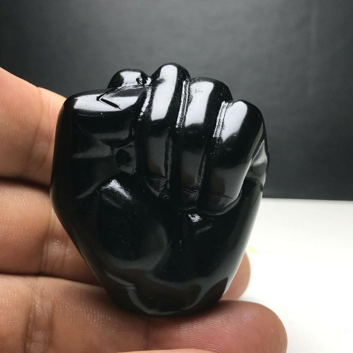 Natural Black Obsidian Gemstone Fist Sculpture