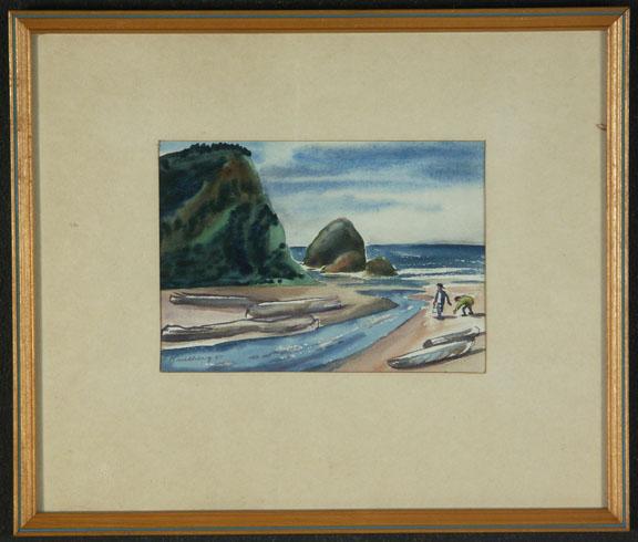 PAIR WATERCOLOR JULE H. KULLBERG BEACH SCENE
