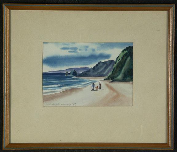 PAIR WATERCOLOR JULE H. KULLBERG BEACH SCENE