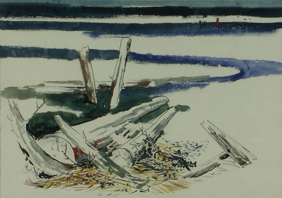 WATERCOLOR ON PAPER DANNY PIERCE BEACH SCENE