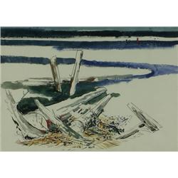 WATERCOLOR ON PAPER DANNY PIERCE BEACH SCENE