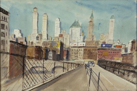 WATERCOLOR ON PAPER LISEL SALZER ''THE CITY''