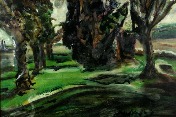 ACRYLIC ON PAPER KARL KROGSTAD LANDSCAPE