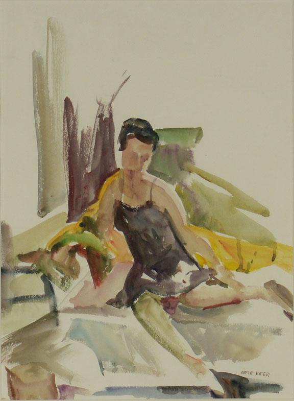 WATERCOLOR ON PAPER GRETE RITTER SEATED WOMAN