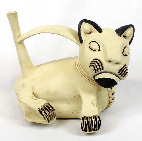 Moche' Pottery Cat Stirrup Pot Replica