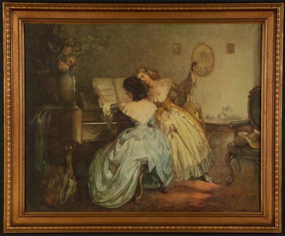 LITHOGRAPH LOUIS JAMBOR GIRLS AT PIANO, signed