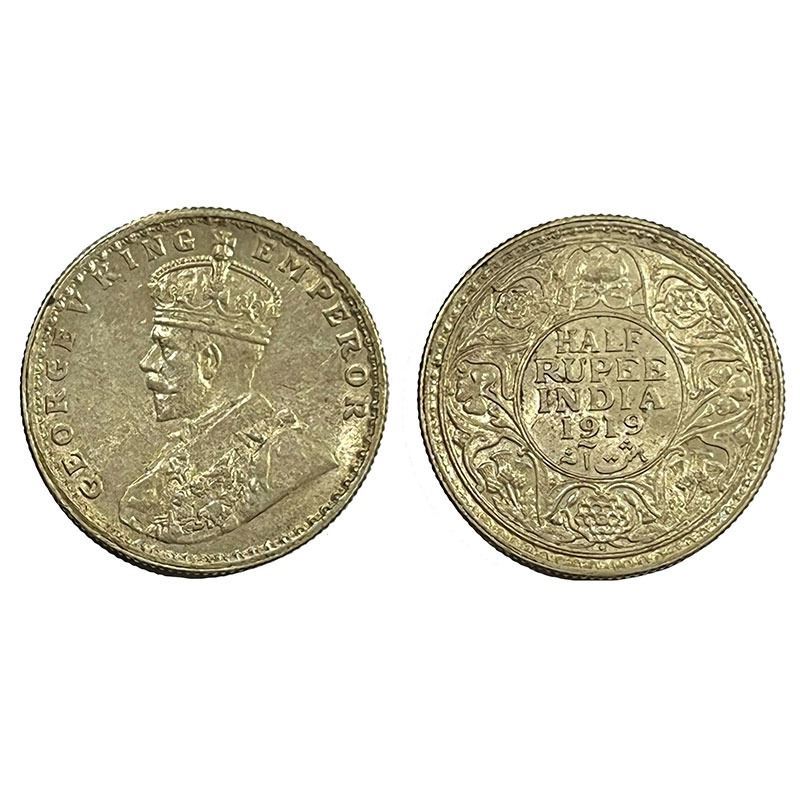George V, Silver ½ Rupee, Bombay Mint, 1919, dot mint mark.