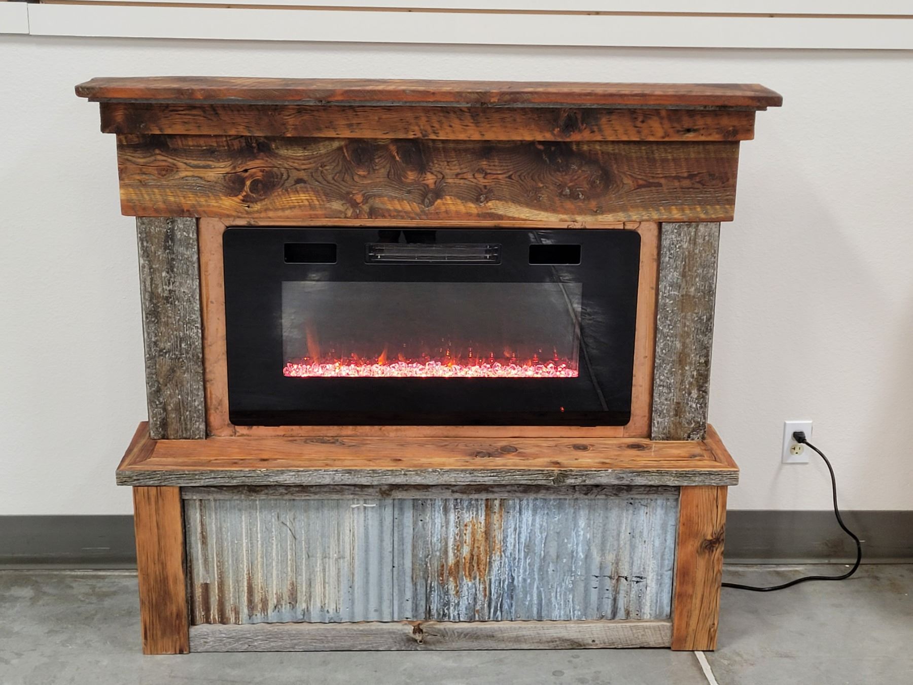 Electric Fireplace w/ Rustic Barnwood Surround
