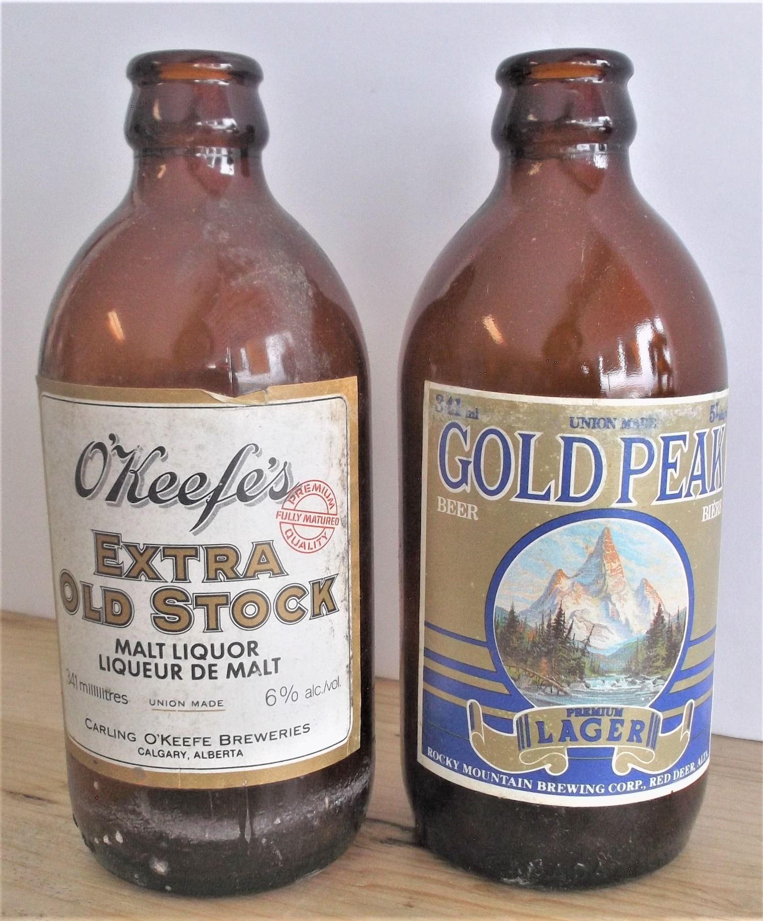 TWO Alberta Brewery Stubby Beer Bottles - O'Keefe's Extra Old Stock and ...