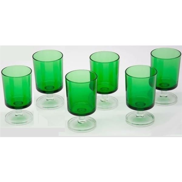 Six French Emerald Green Glasses Made In France
