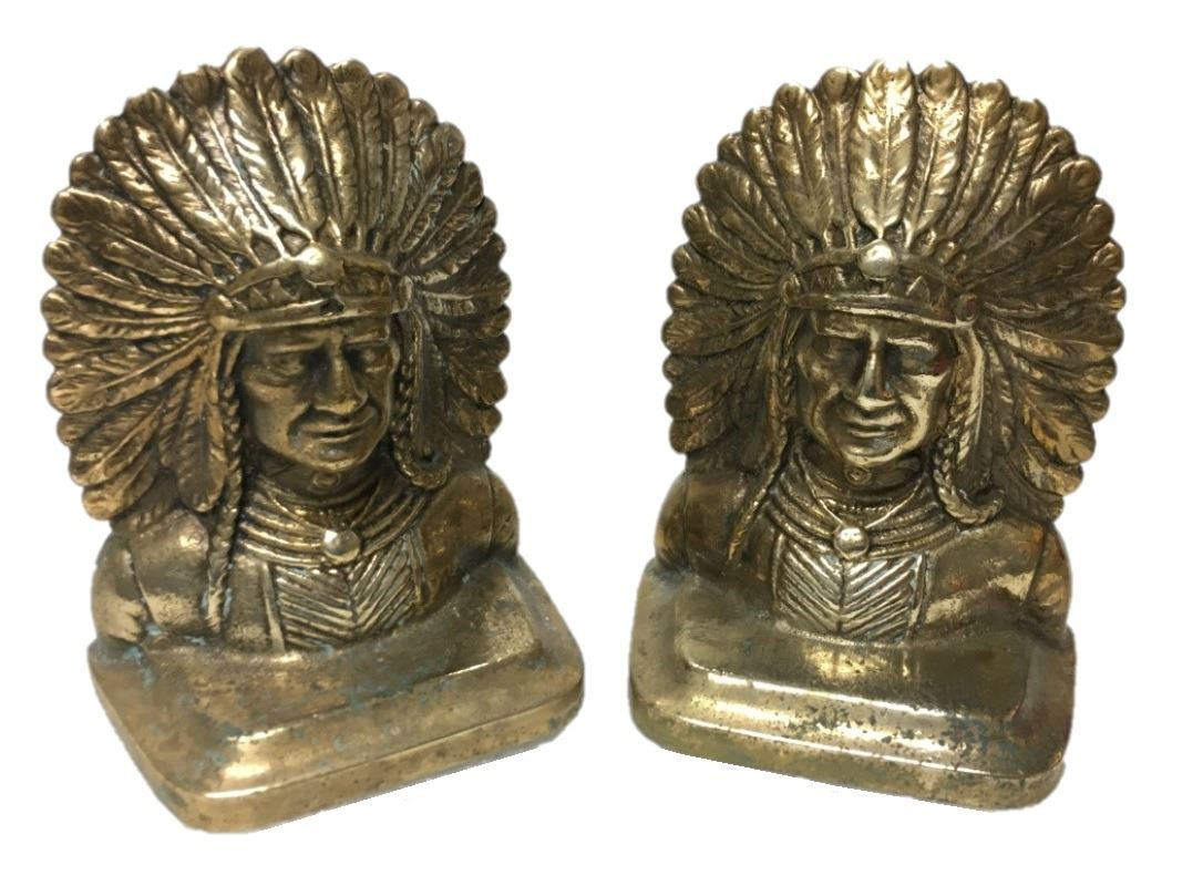 Brass Indigenous Chief Bookends