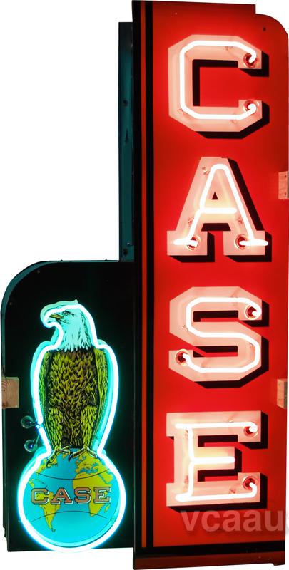 Case Double Sided Porcelain Sign w/ Neon & Old Abe - 74