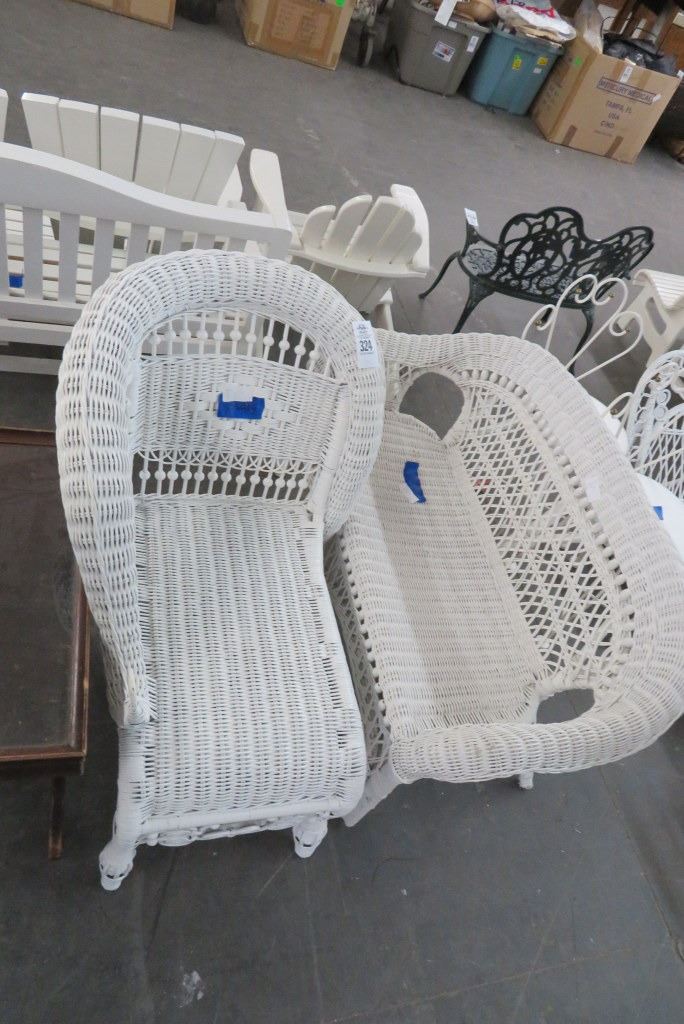 White Wicker Doll Bench & Chaise Lounge
