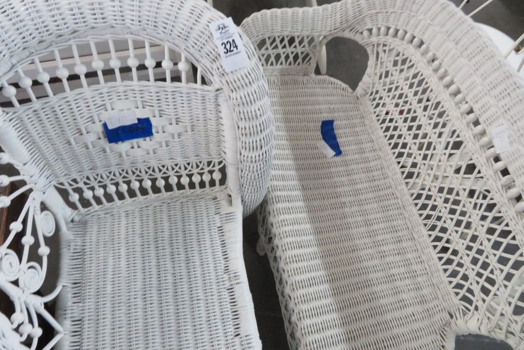 White Wicker Doll Bench & Chaise Lounge