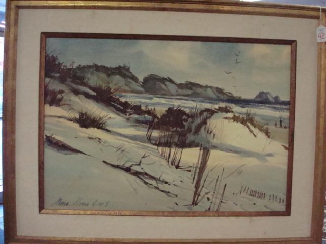 Signed MARC MOON Watercolor on Board, Coastal Vistas: