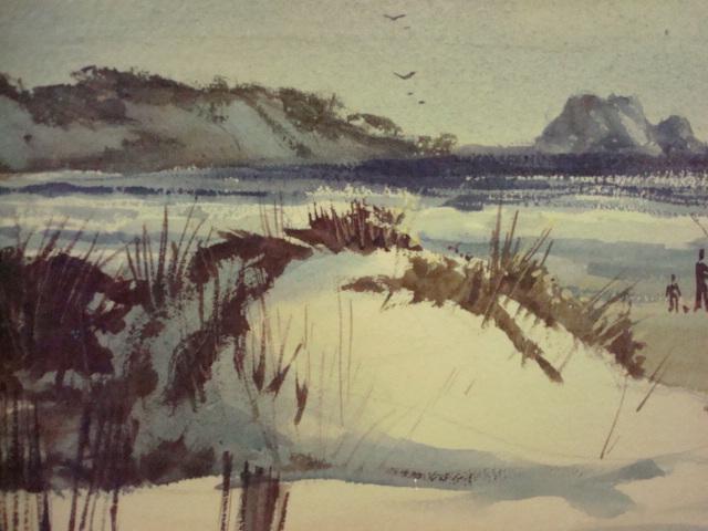 Signed MARC MOON Watercolor on Board, Coastal Vistas: