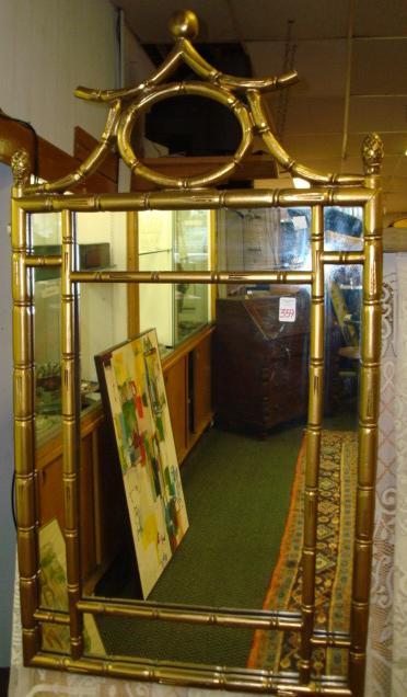 Asian Influence Gold Bamboo Frame Wall Mirror: