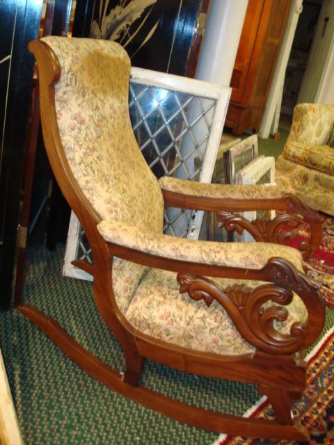 Walnut Upholstered Lincoln Style Rocker: