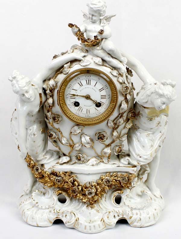 Antique German Porcelain Mantle Clock