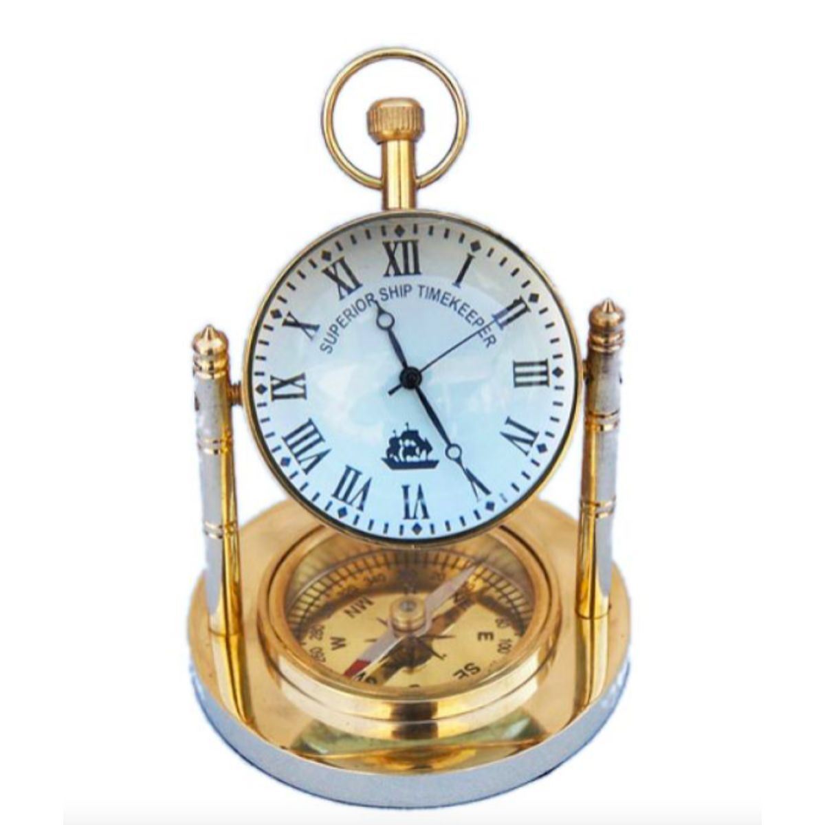 Brass Nautical Clock Compass