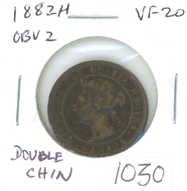 Canadian 1882H Victorian Large Cent. Obverse 2 (Double Chin). VF-20. - Schmalz Auctions